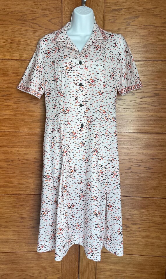 1970s True Vintage Trevira Tea Dress, Cream with Red,… - Gem