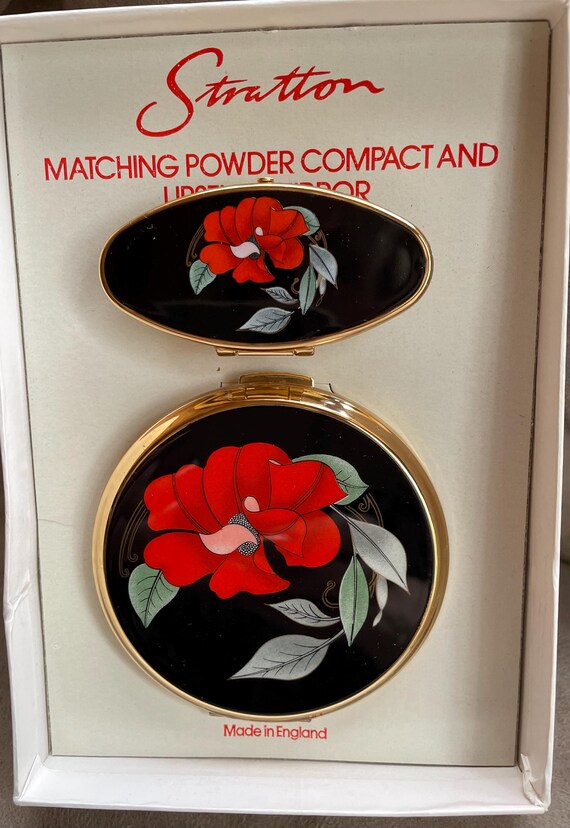 1970s Boxed Stratton Compact and Lipstick Mirror, Red… - Gem