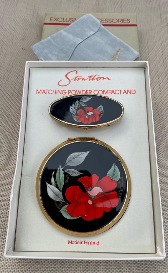 1970s Boxed Stratton Compact and Lipstick Mirror, Red… - Gem