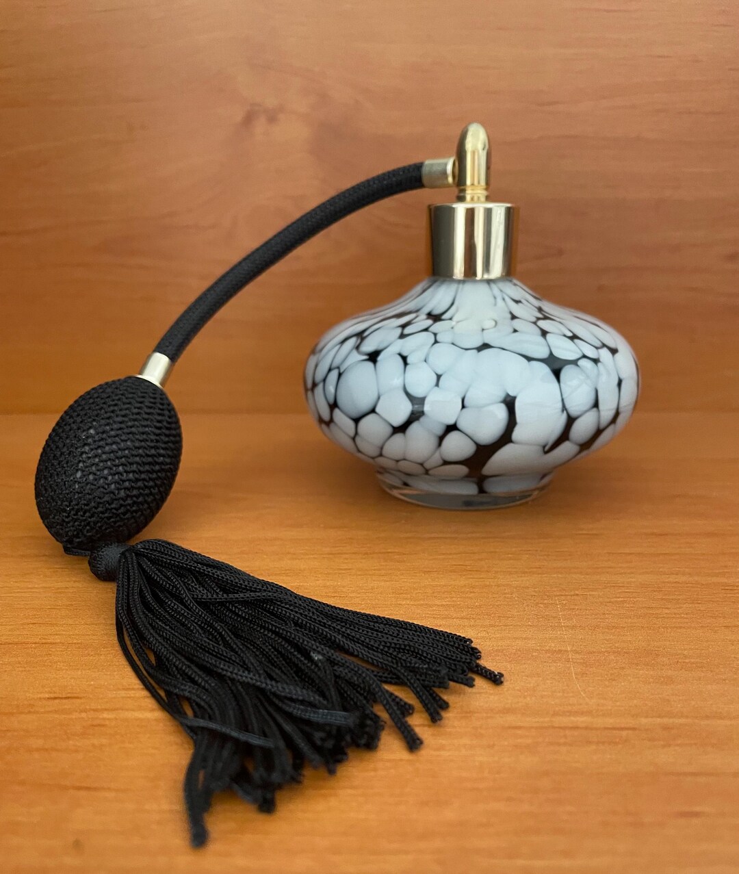 Vintage Glass Marbled Black and White Perfume Bottle With Black ...