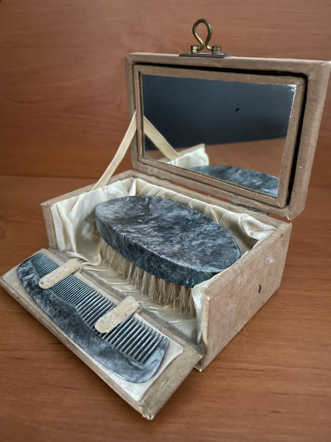 1940s Grey Celluloid Hair/clothes Brush and Small Comb, Original Box ...