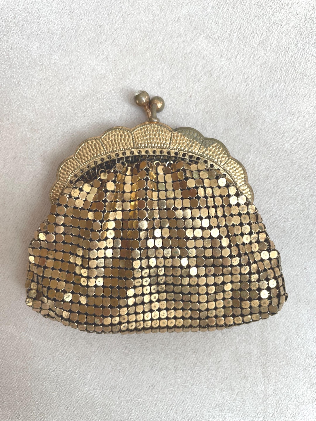 1950s Chainmail Gold Metal Coin Purse, Inner Suede Pocket, Antique ...