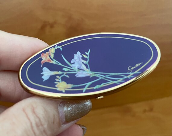 1960s Blue Enamel Floral Stratton Lipview, Lipstick H… - Gem