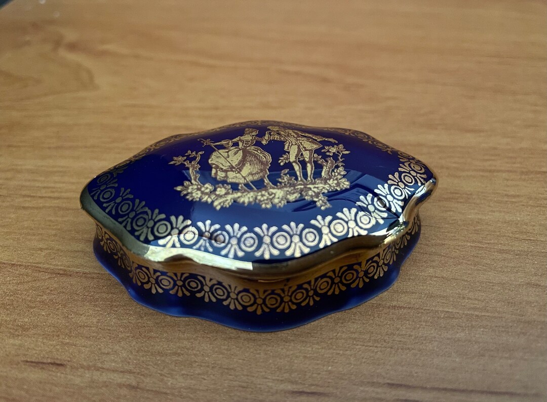 Vintage Limoges Pill/trinket Box, Cobalt Blue and Gold, the Proposal ...