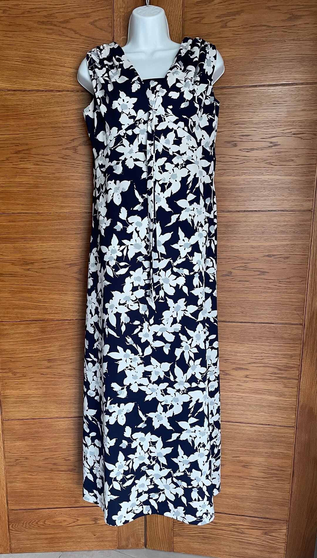 1970s True Vintage, Clive Byrne, Blue Floral Column Maxi Dress, Size 12 ...