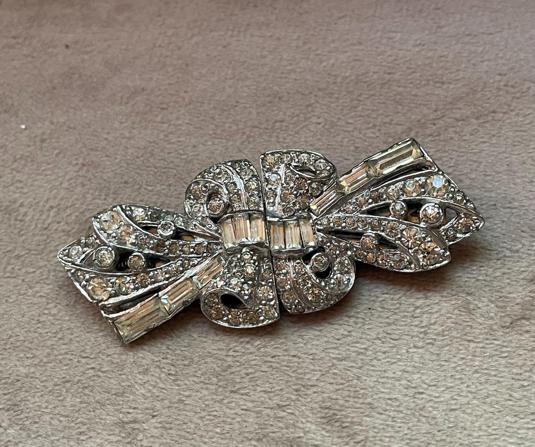 1930s Marcasite and Crystal Duette Brooch or Double Clips, Original Art ...
