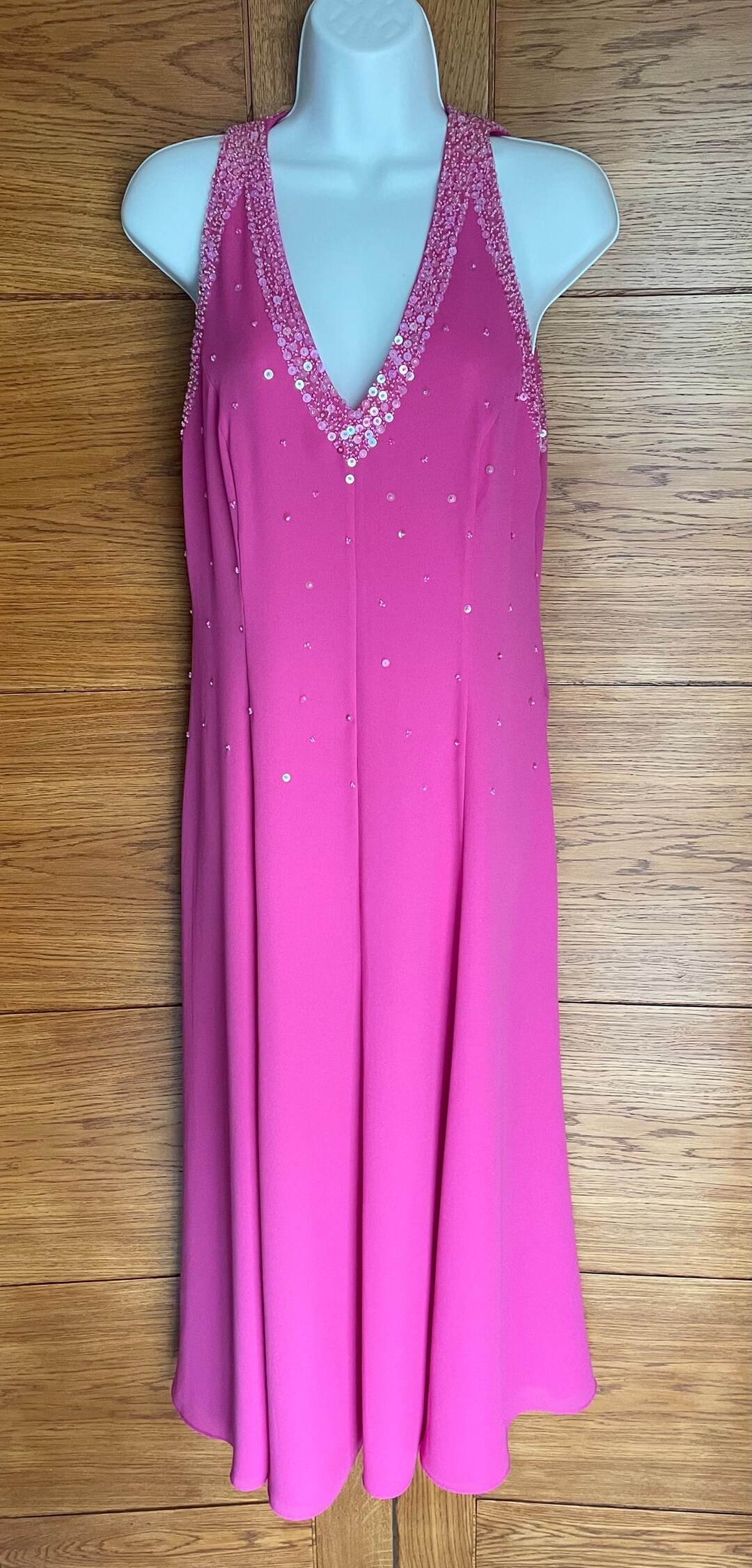 1990s Pink Frank Usher Maxi Dress, Sequin Detail, Size 14 - Etsy