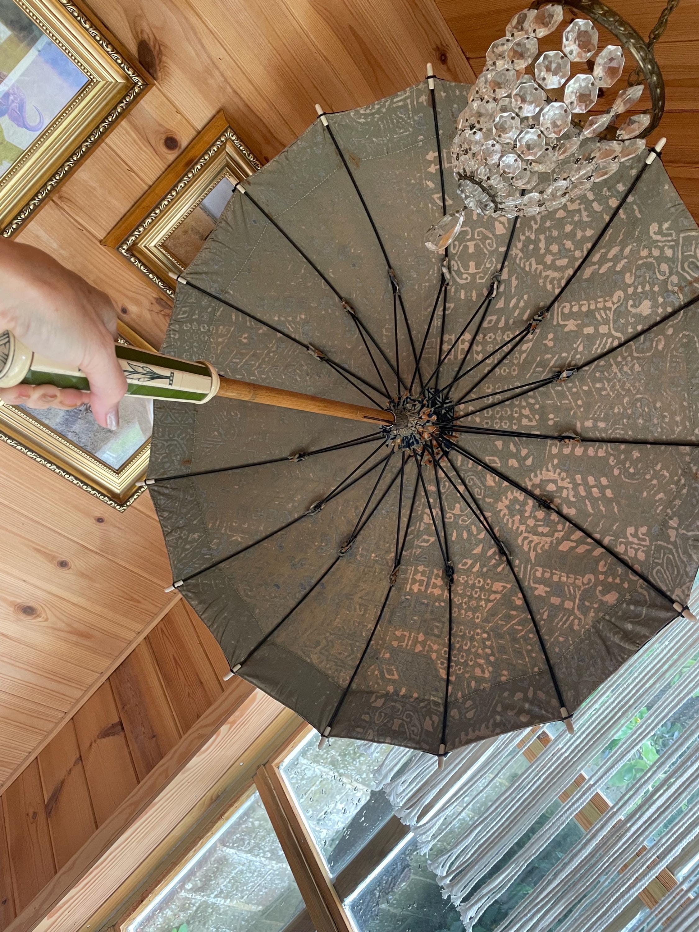 Original Art Deco Early 1900s Parasol, Velvet Fabric, Guilloche Enamel ...