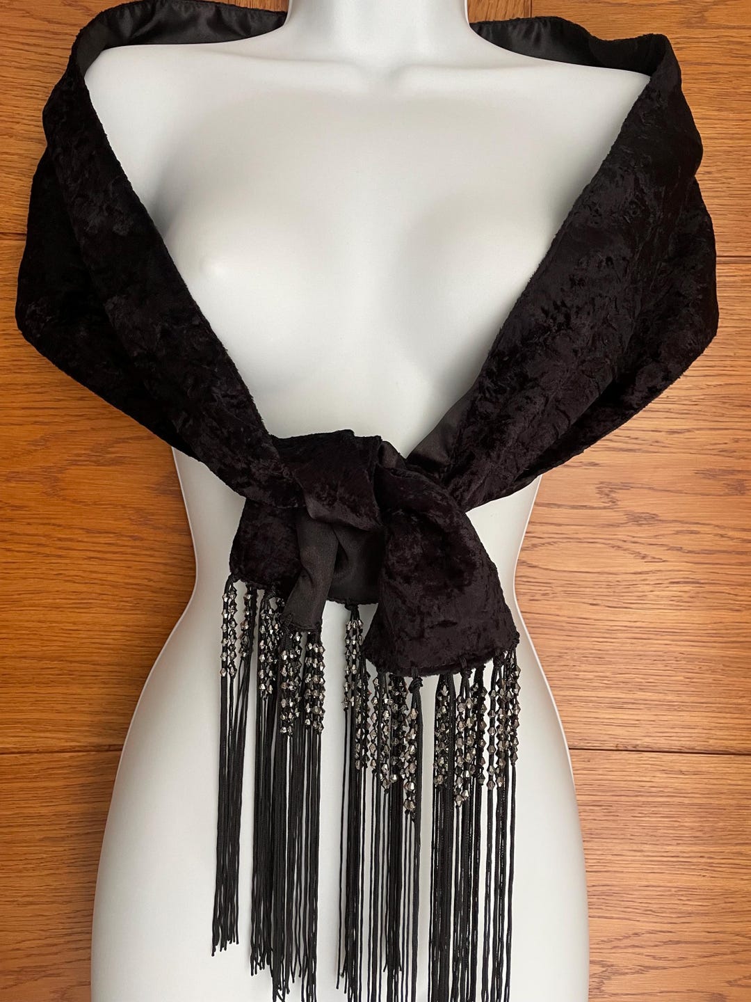 1970s Woolworths Black Velour "flapper" Style Fringed Scarf, Shawl ...
