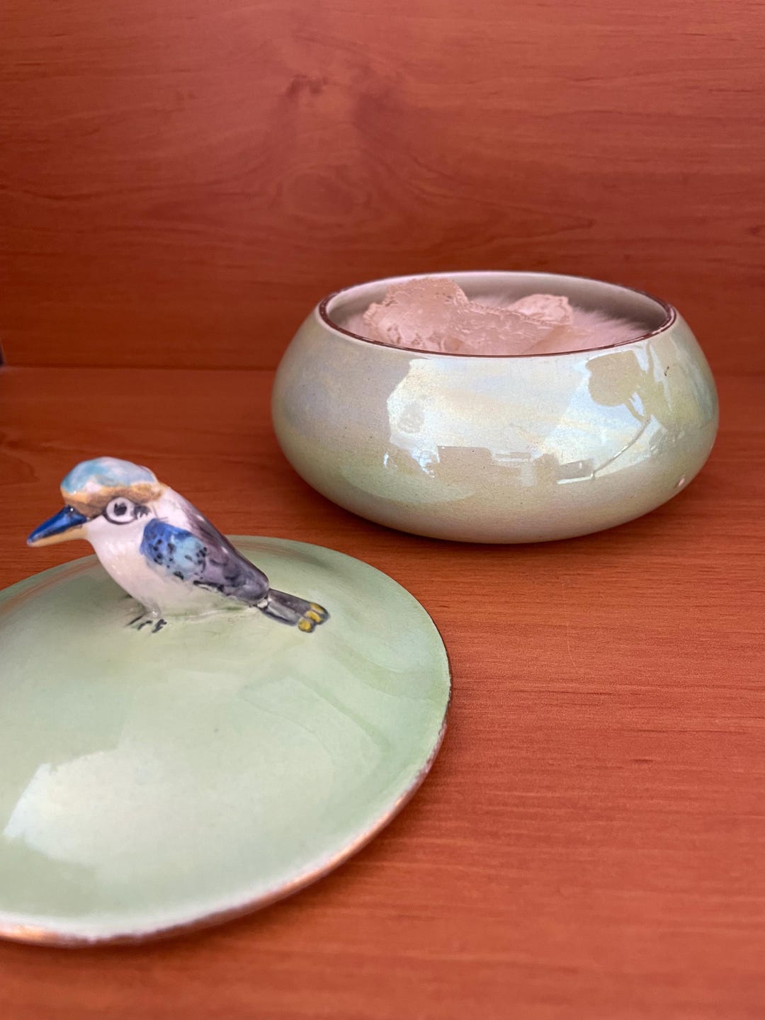 1930s Grimwades Lidded Powder Puff Bowl With Kingfisher Top, Original ...