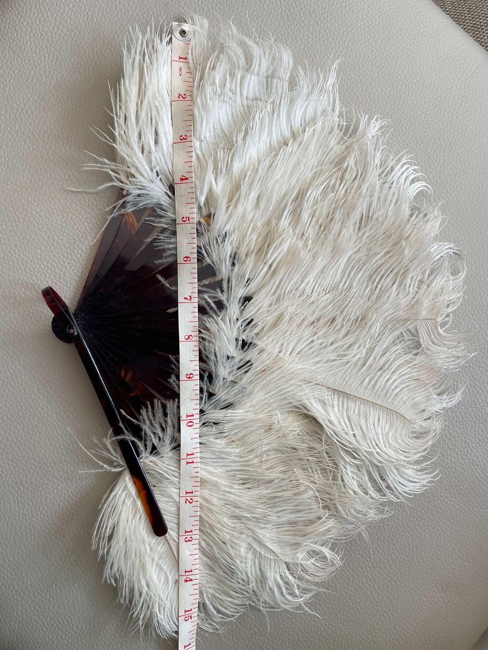 Antique 1920s Ostrich Feather Hand Fan, Tortoise Shell Ribs, 15 Span ...