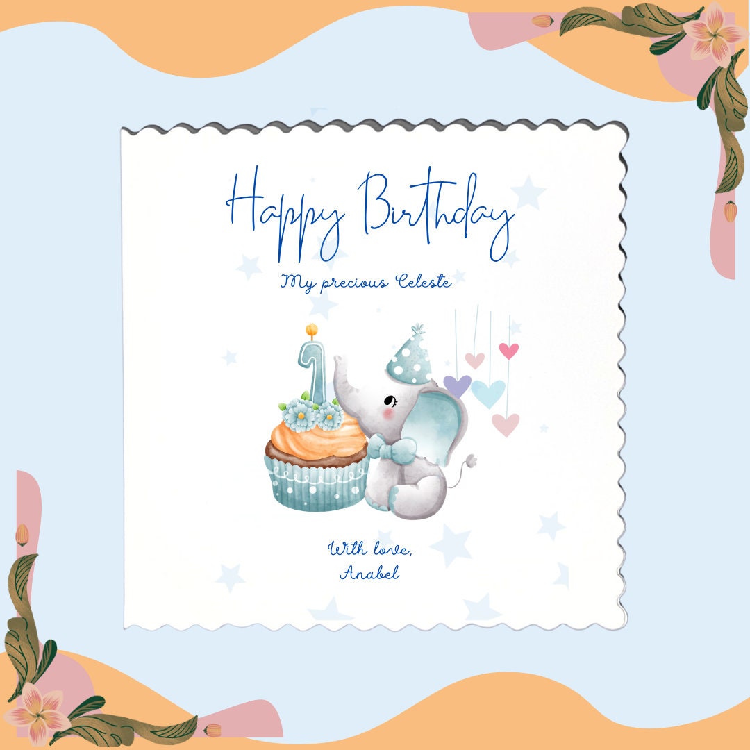 One Birthday Card, 1st Birthday Card, Baby Birthday Card, Personalised ...