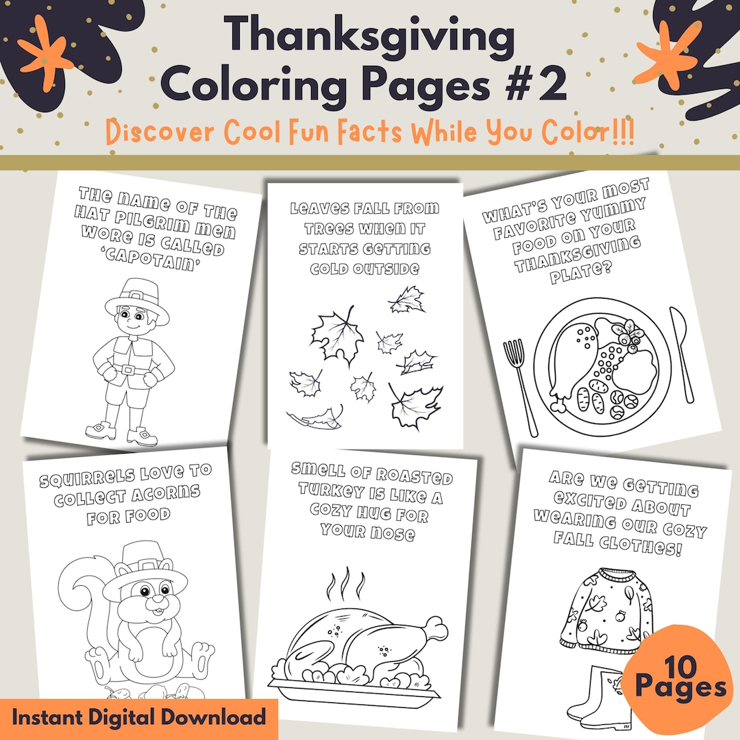 Thanksgiving and Fall Coloring Pages 2, Digital Download, Screen-free ...