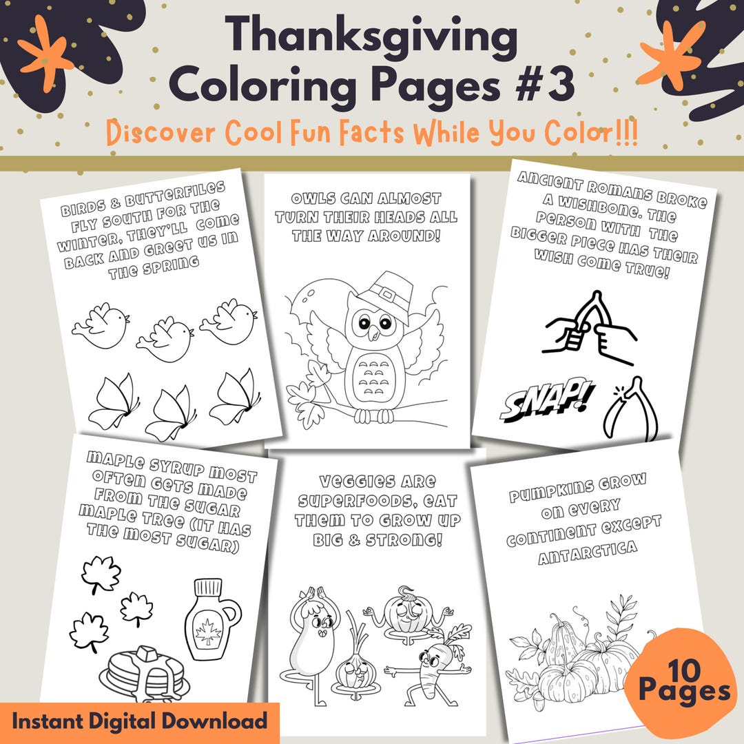 10 Autumn & Thanksgiving Coloring Pages 3: Fun Fall Facts for Ages 4-9 ...