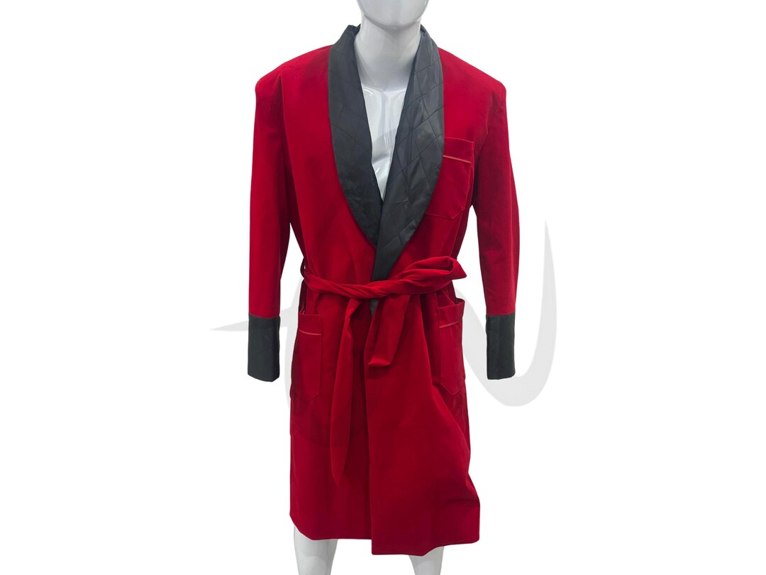 Handmade Men Burgundy Smoking Long Jacket | Men Smoking Gown Red Velvet ...