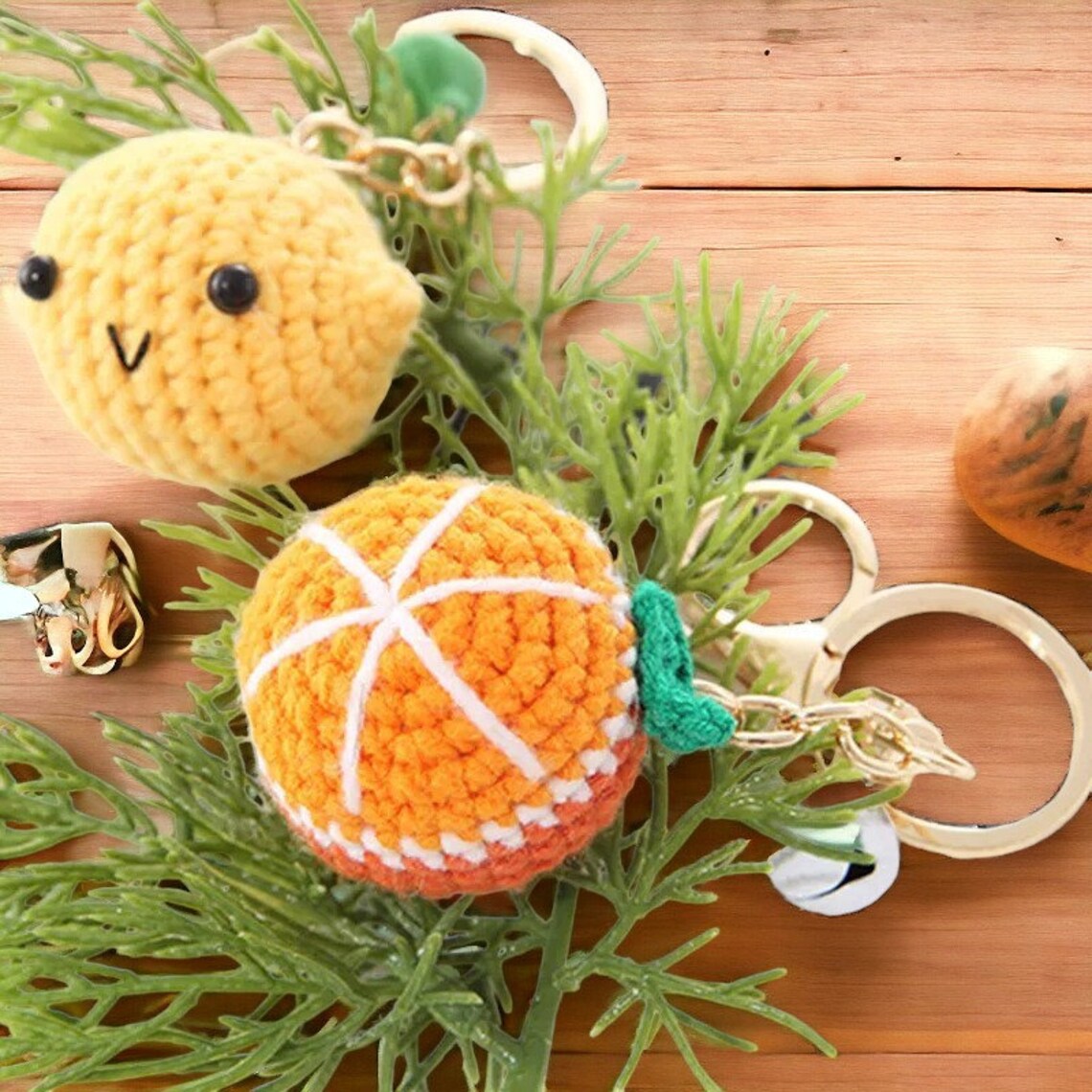 Fruit Crochet Keychain Cute Knitting Lemon Donut Doll Car Key Holder ...