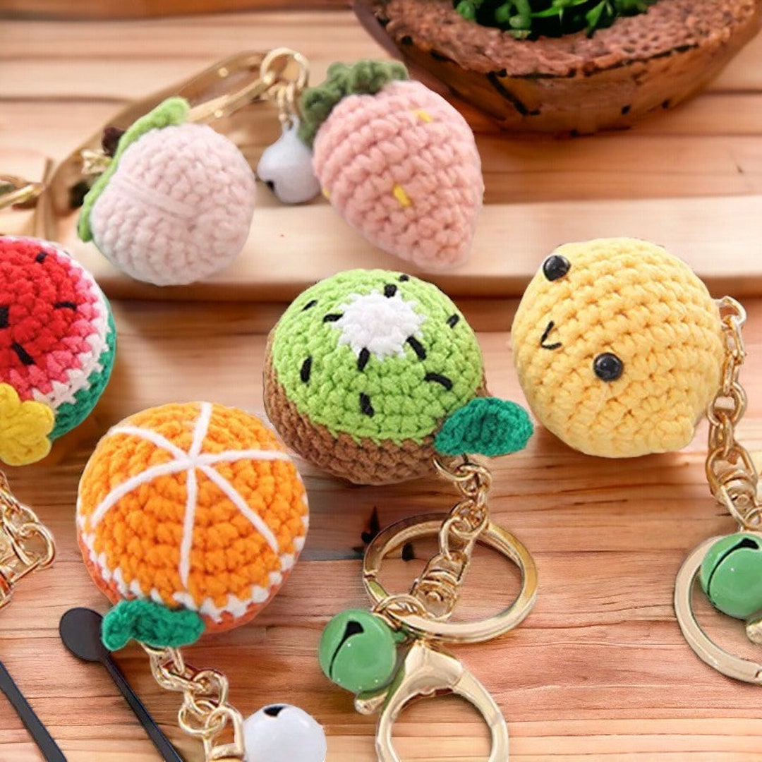 Fruit Crochet Keychain Cute Knitting Lemon Donut Doll Car Key Holder ...