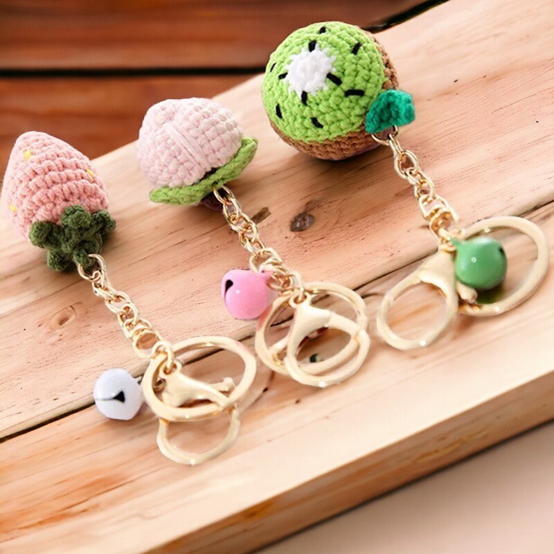 Fruit Crochet Keychain Cute Knitting Lemon Donut Doll Car Key Holder ...