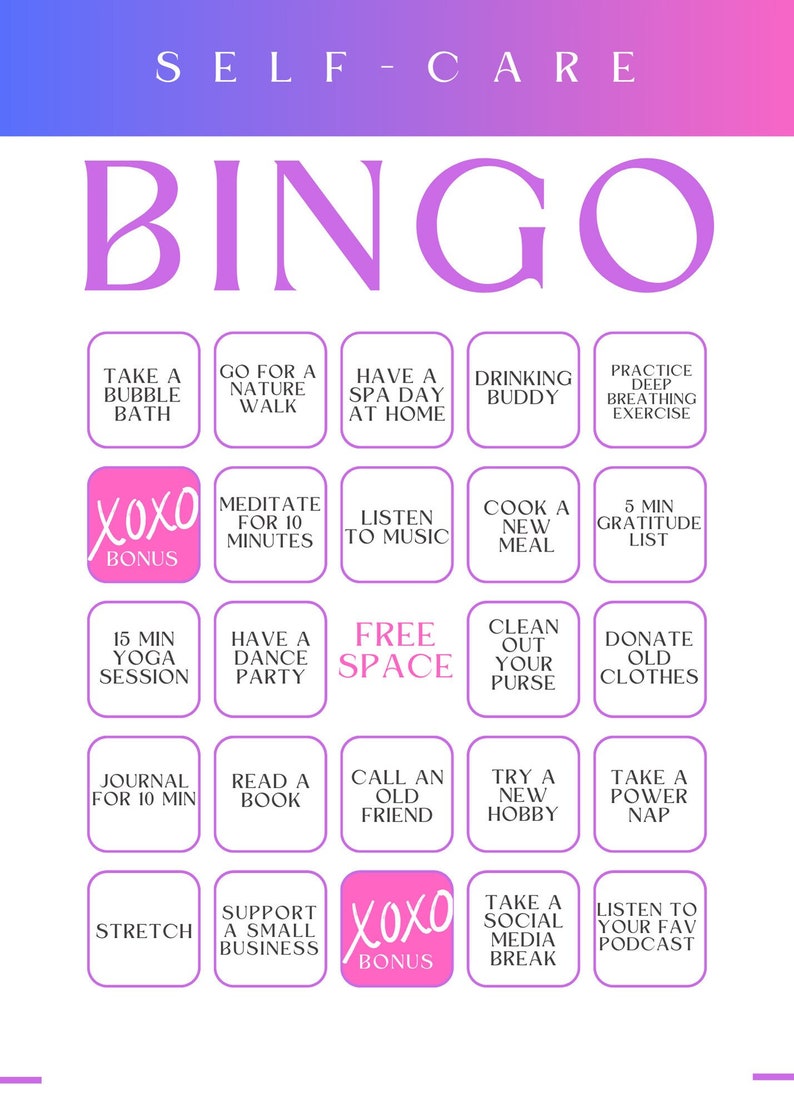 Self-care Bingo Card - Etsy