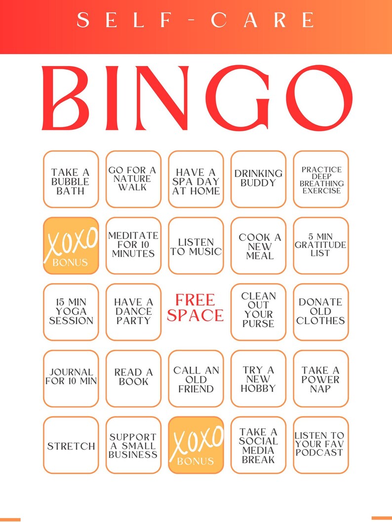 Self-care Bingo Card - Etsy