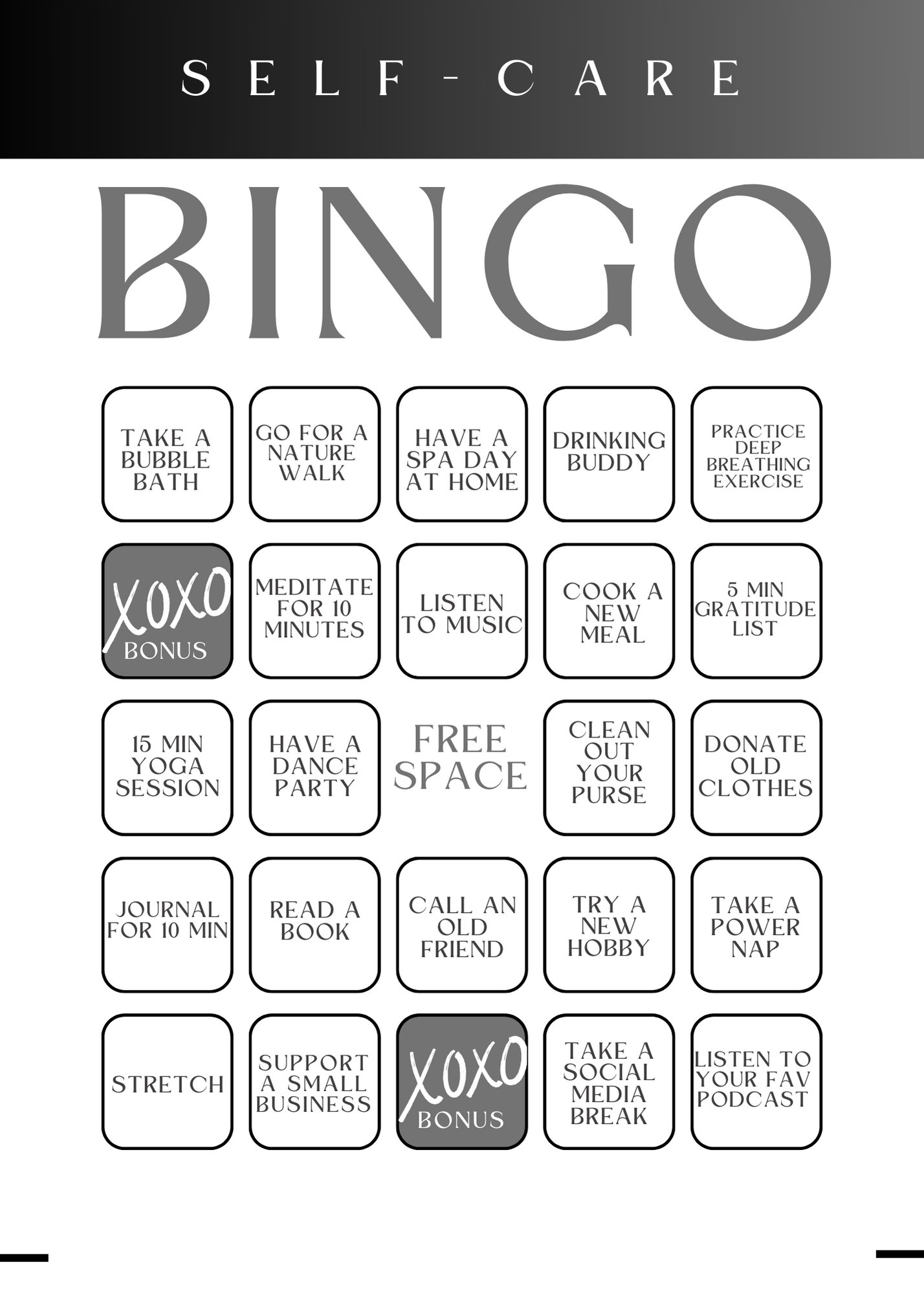 Self-care Bingo Card - Etsy