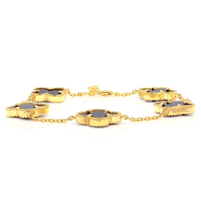 Gold Clover Stack Charm Bracelet With 5 Delicate Charms Adjustable ...