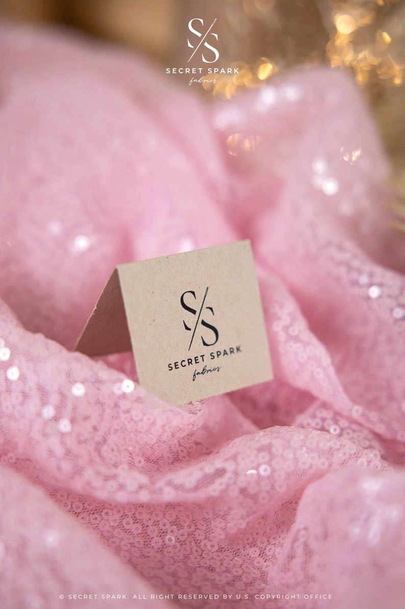 Matte Pink Glitz Disc Sequined Fabric by the Yard, Disco, 1 Way Stretch ...