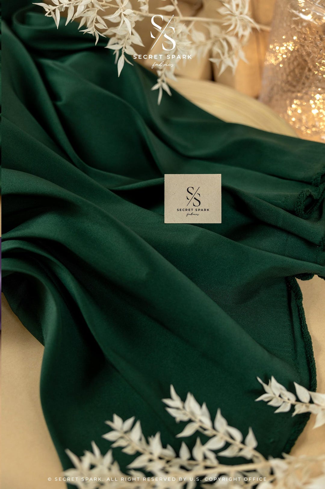 Hunter Green Mikado Satin Fabric With Matte Structure, Medium-heavy ...