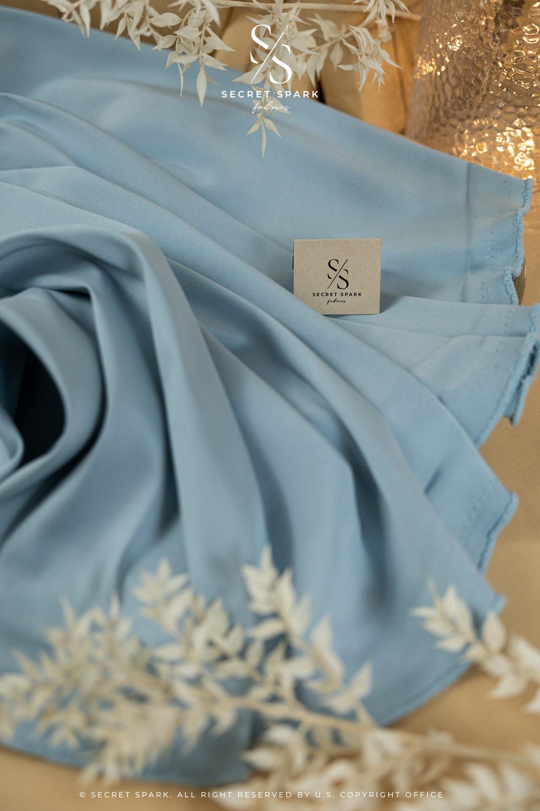 Pale Dusty Blue Matte Mikado Satin Fabric, Stretchable Dense Textured ...