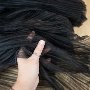Black Micro Pleated Fabric: Handmade Unique Textured Tulle Material ...