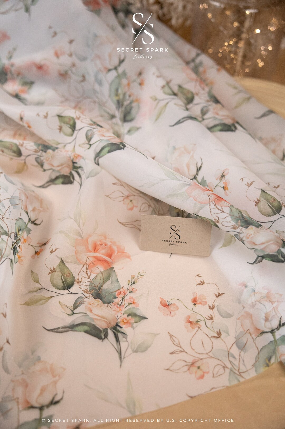 Roses - Limited Ivory Floral Bridal Organza by the Yard, Matte Printed ...