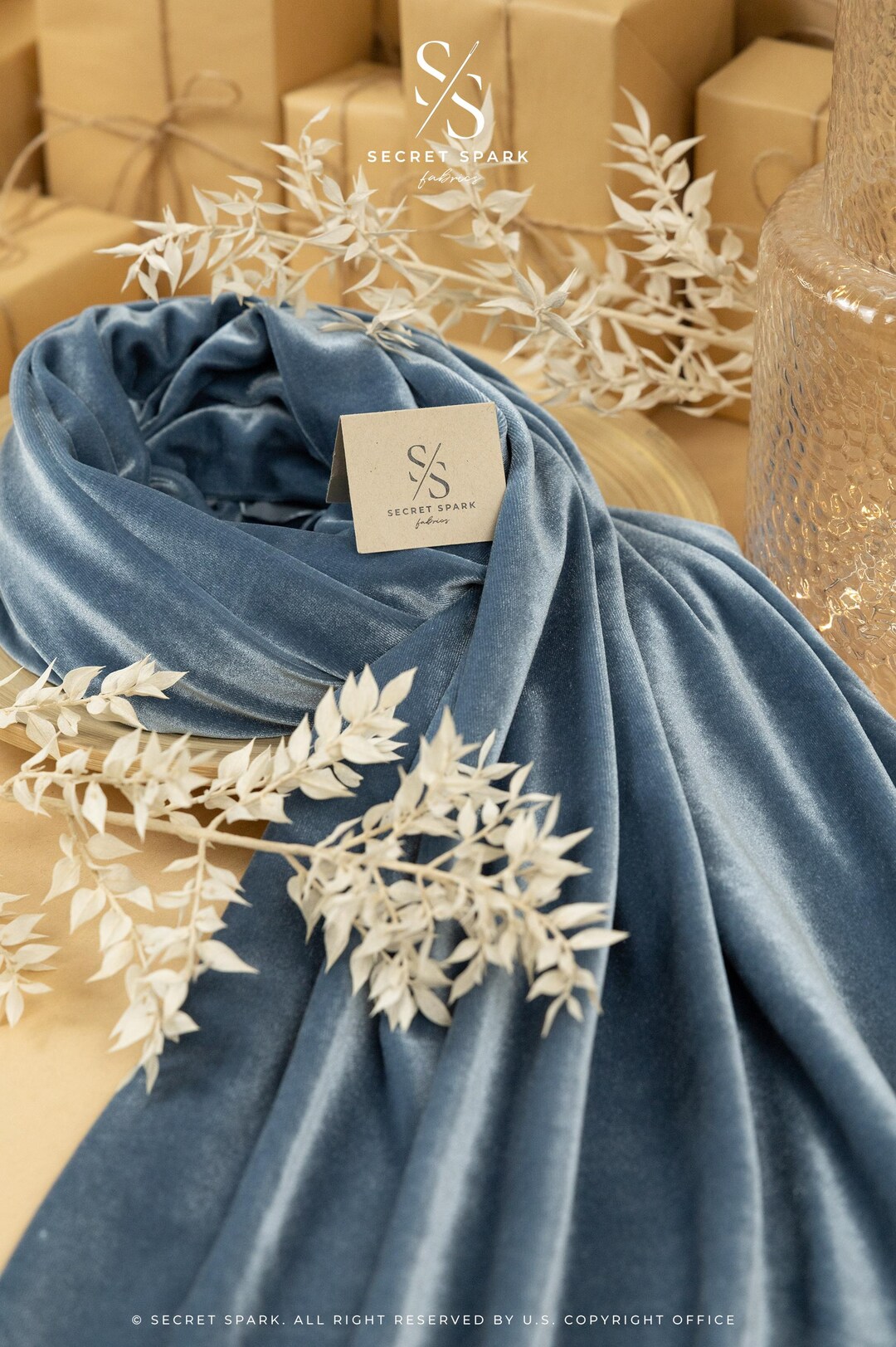 Steel Blue Stretch Velvet Fabric – Muted Grey-blue 4-way Velour for ...