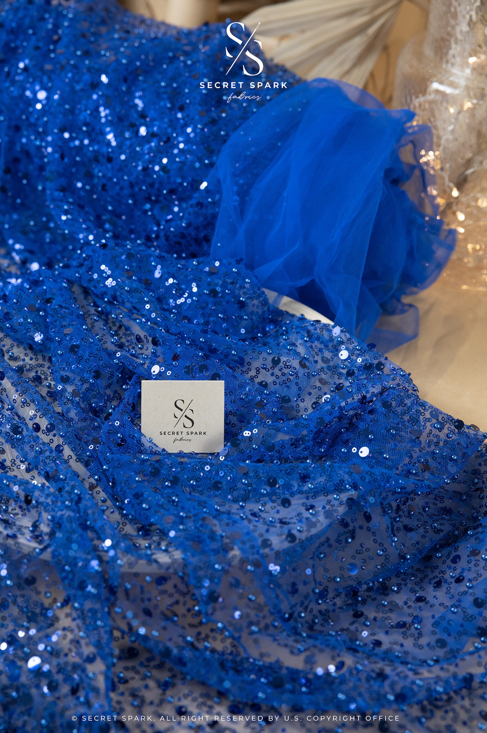 Starlight - Royal Blue Shiny Heavy Sequined Beaded Mesh, High Quality ...