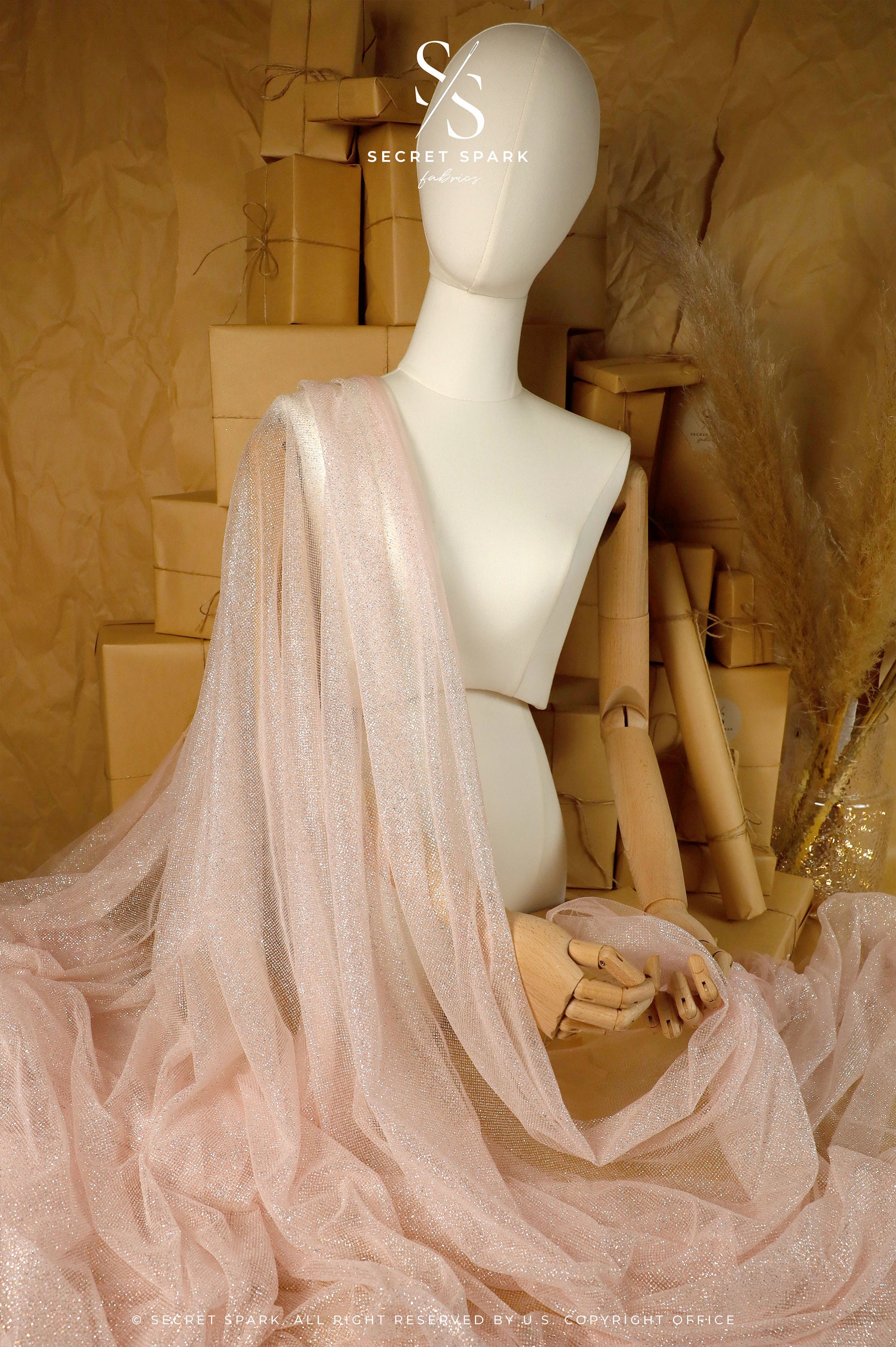 Pale Pink Glitter Mesh Fabric by the Yard for Dresses, Skirts and ...