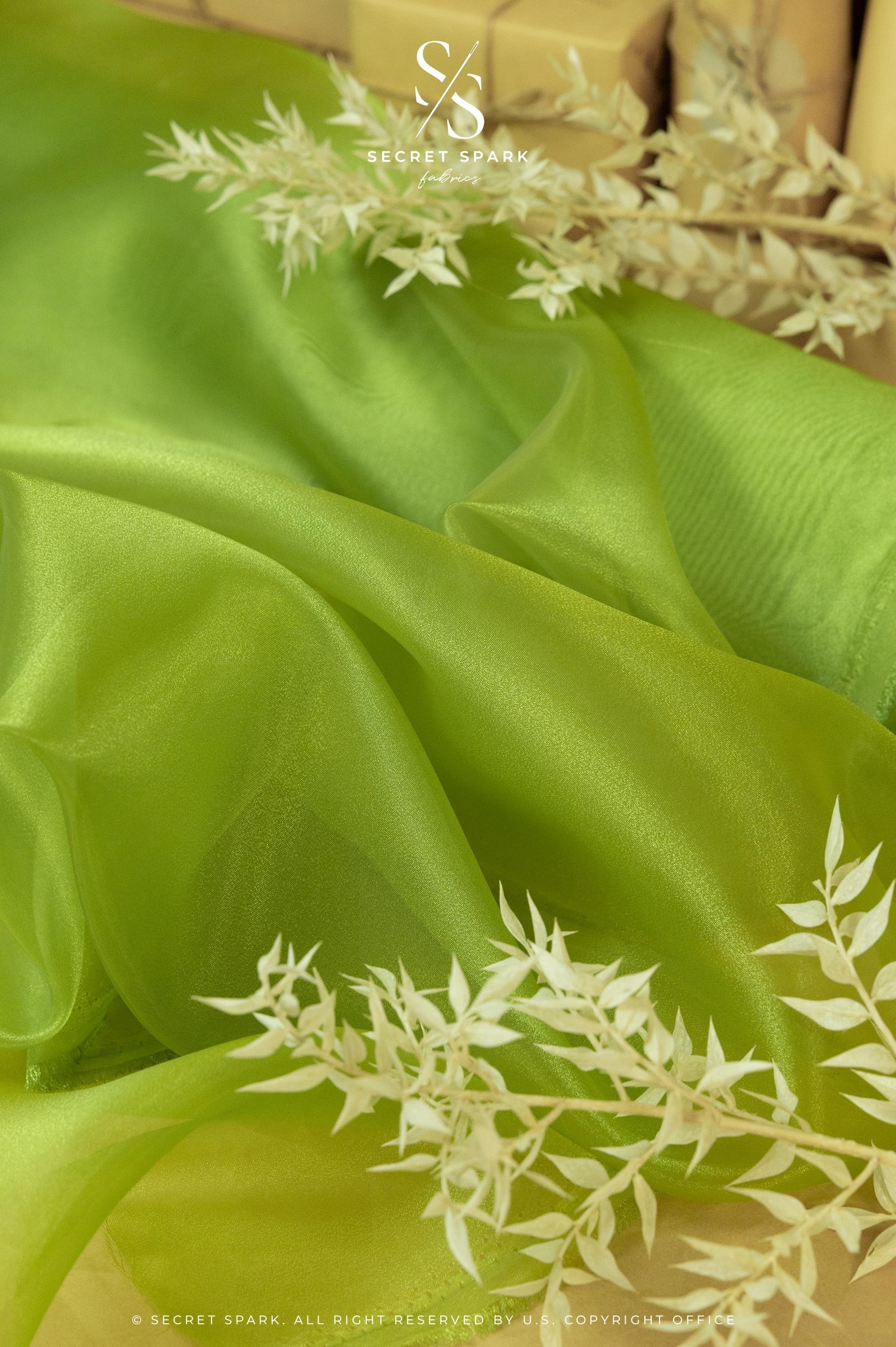 Avocado Crystal Organza Fabric by the Yard & Wholesale Bolt, Green ...
