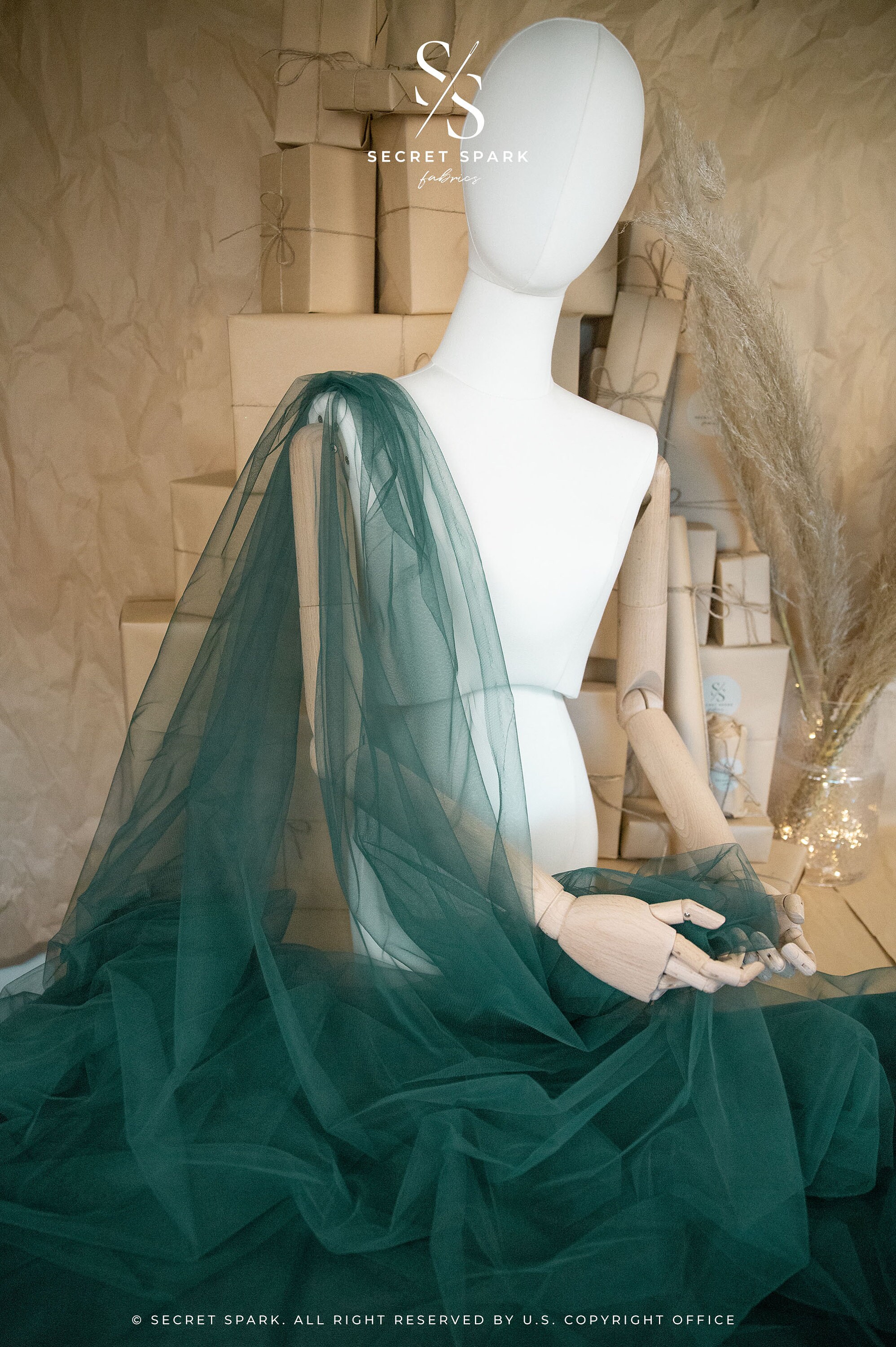 Hunter Green Tulle Airy Fabric by the Yard, Premium, Airy and Matte ...