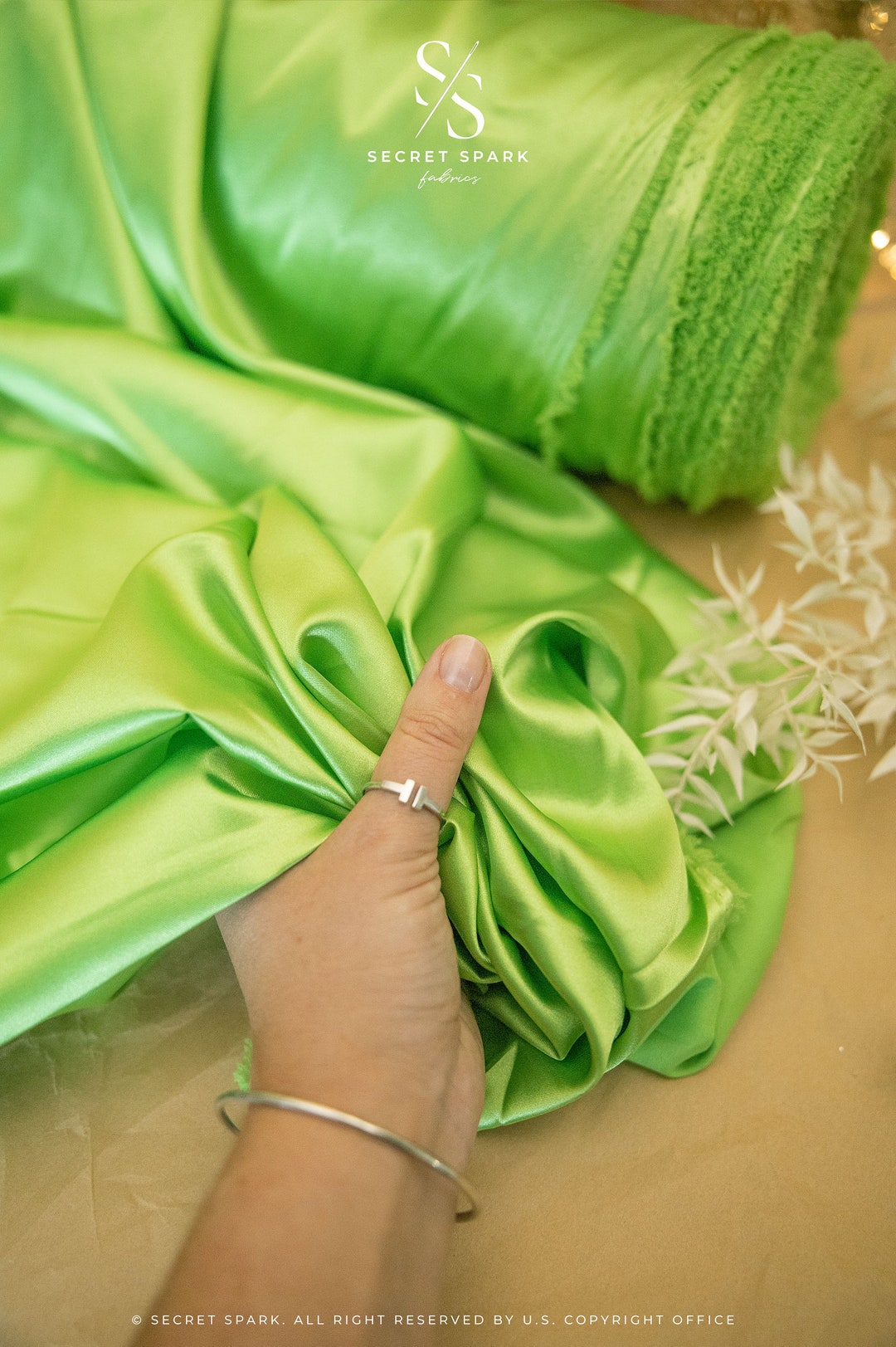Apple Green Soft Silky Satin Fabric, 1 Way Stretch for Multipurpose ...