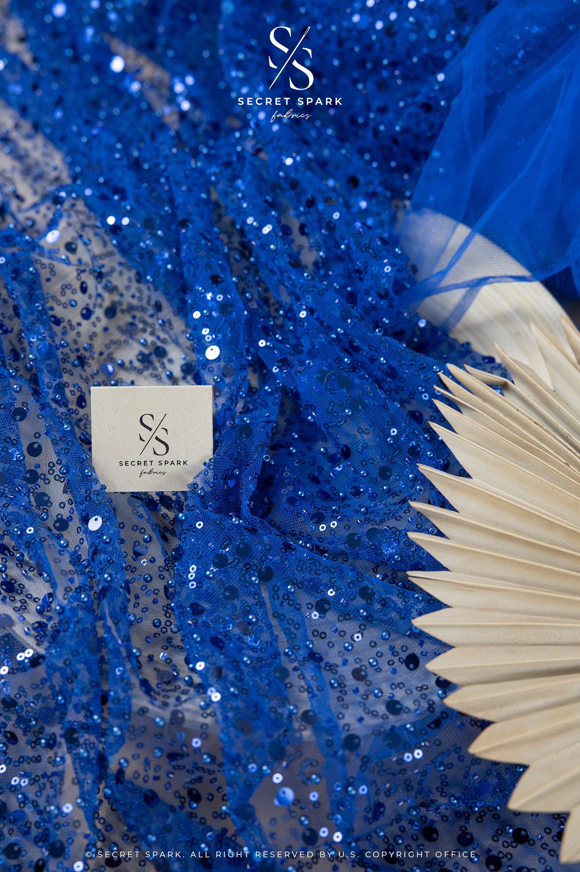 Starlight - Royal Blue Shiny Heavy Sequined Beaded Mesh, High Quality ...