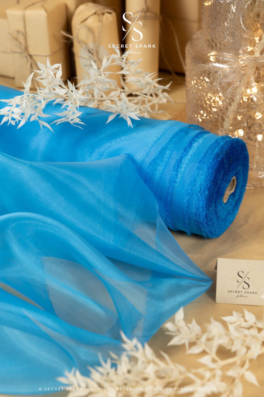 Turquoise Blue Crystal Organza Fabric by the Yard & Wholesale Bolt ...