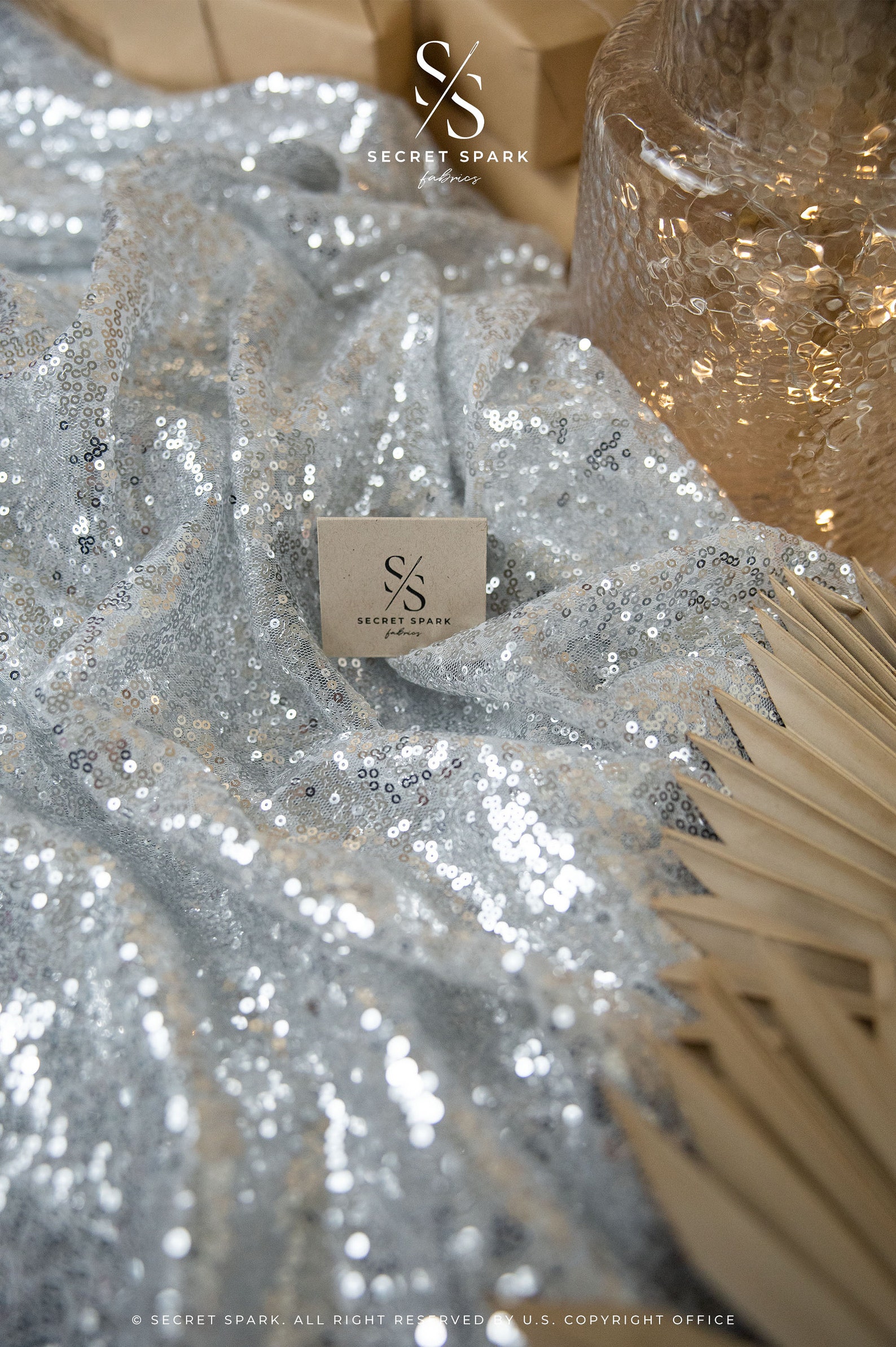Silver Glitz Disc Sequins Fabric by the Yard, Disco, 1 Way Stretch ...