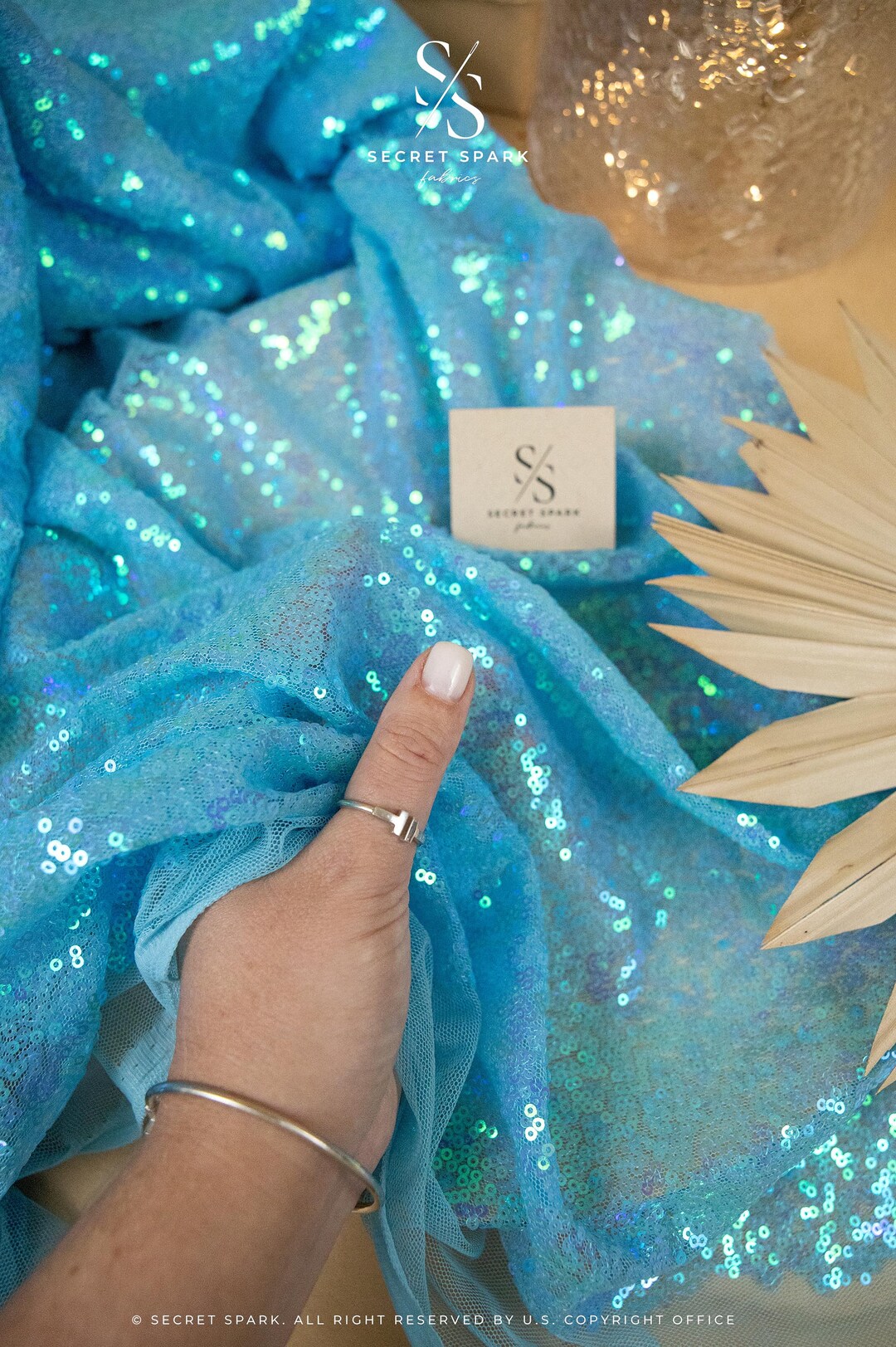 Aqua Blue Sequin Material Brilliant Style Fabric by the Yard, Round ...