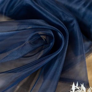 Navy Blue Crystal Sheer Organza Fabric by the Yard, See Through Shiny ...