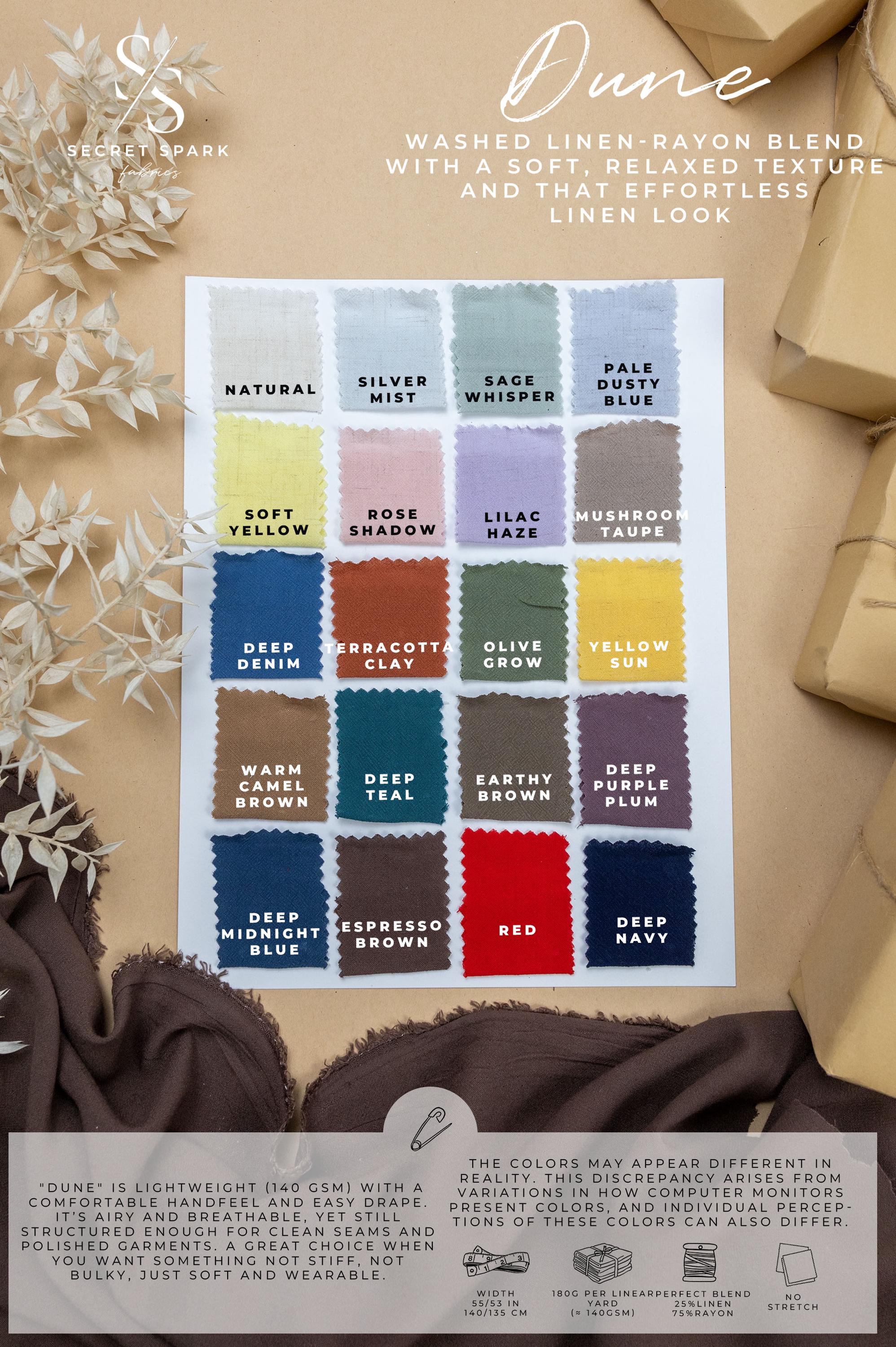 140 GSM Washed Linen Rayon Blend Fabric by the Yard, 25 Linen 75 Rayon ...