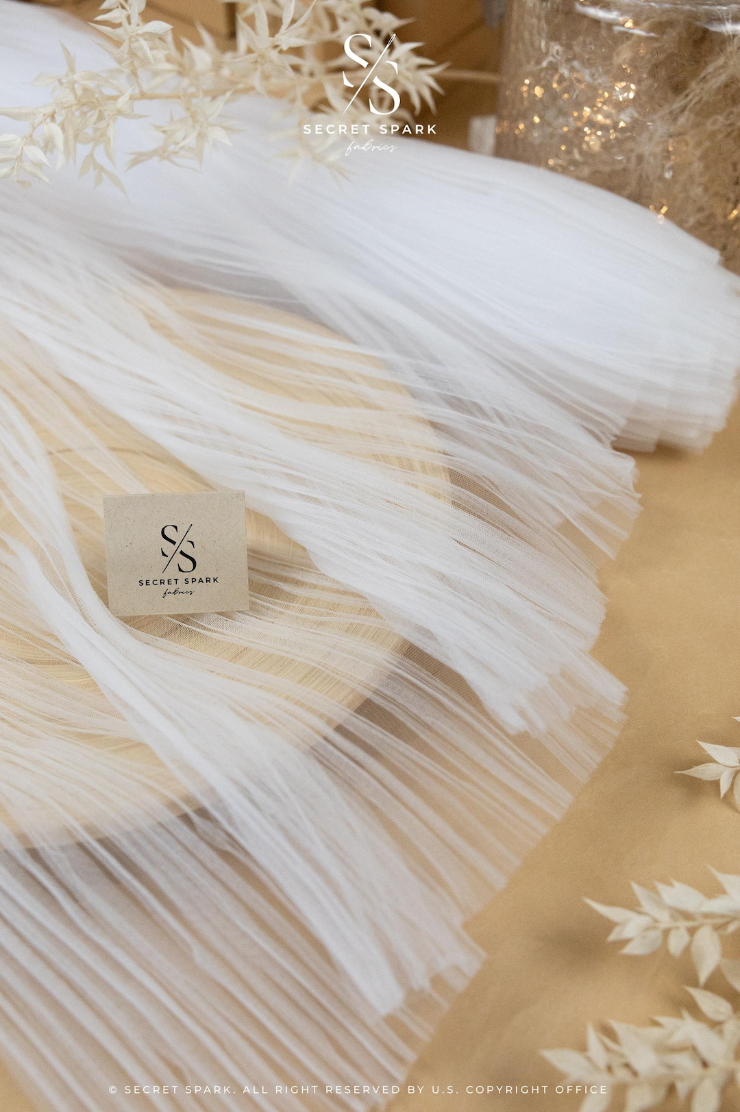 White Micro Pleated Fabric: Wedding Handmade Unique Textured Tulle ...