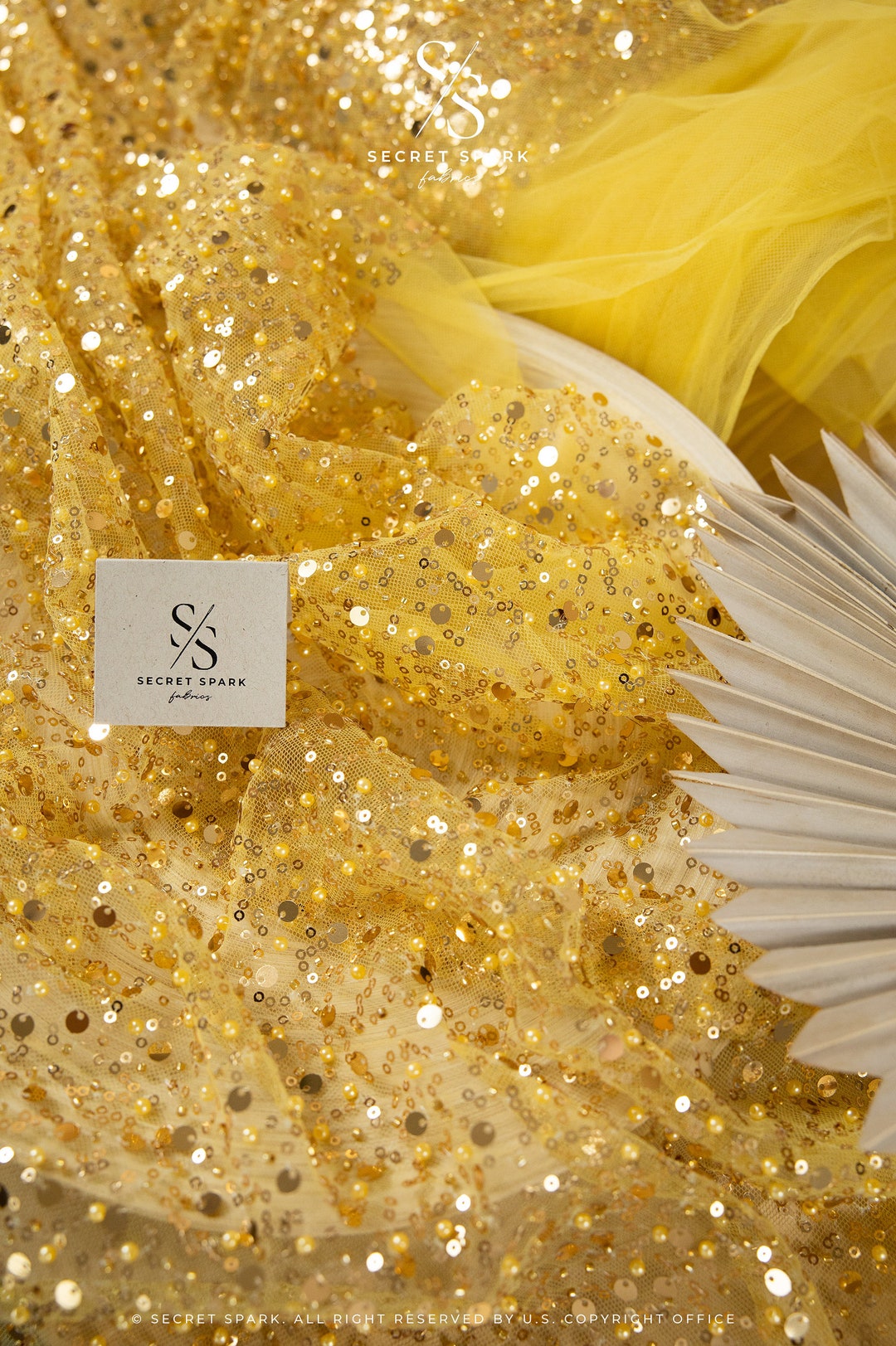 Starlight - Gold Sparkle Heavy Embroidery Beaded Fabric by the Yard ...