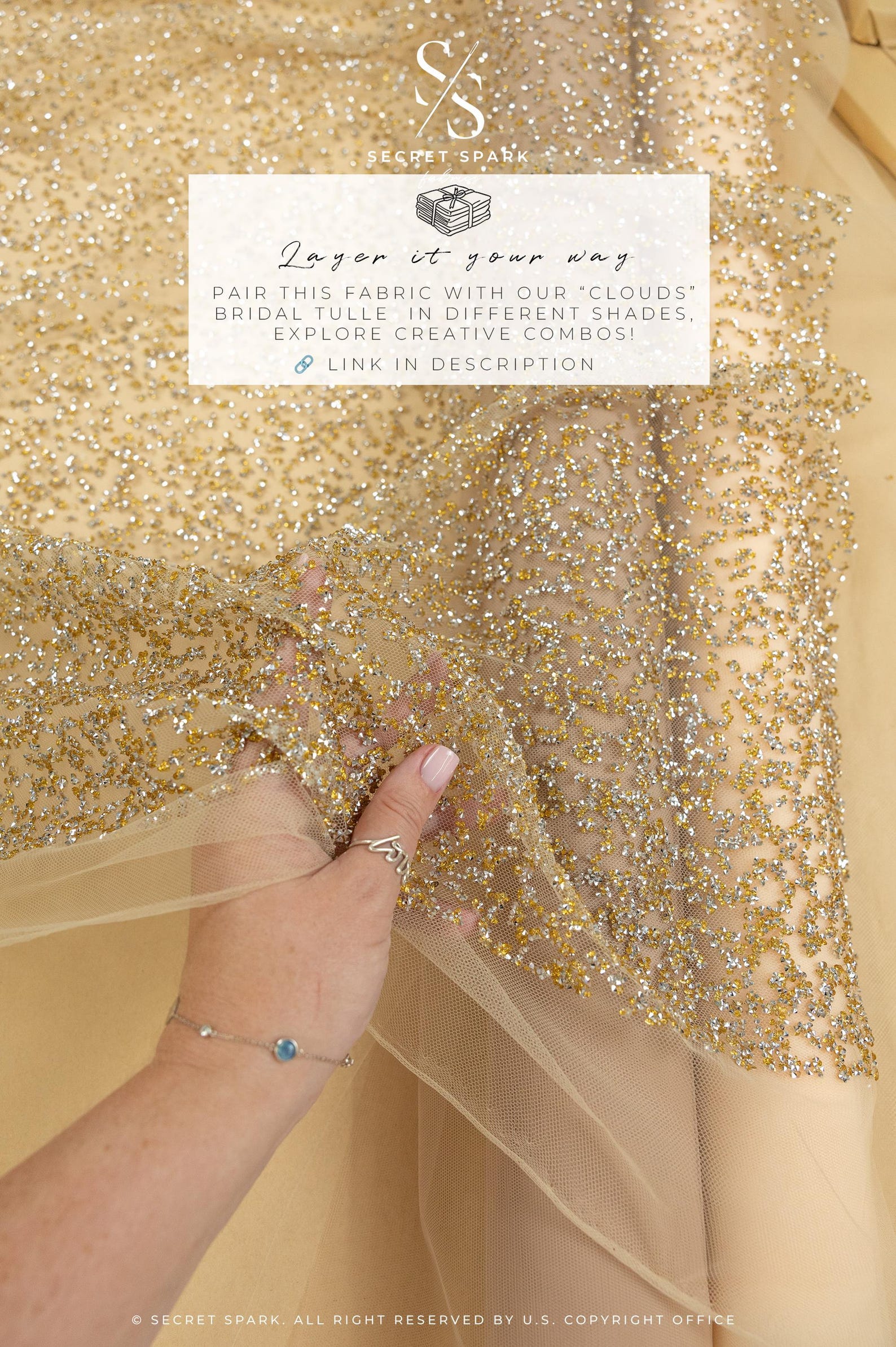 Champagne Ombre Sparkle Tulle With Crystals – Gradient Glitter Mesh for ...