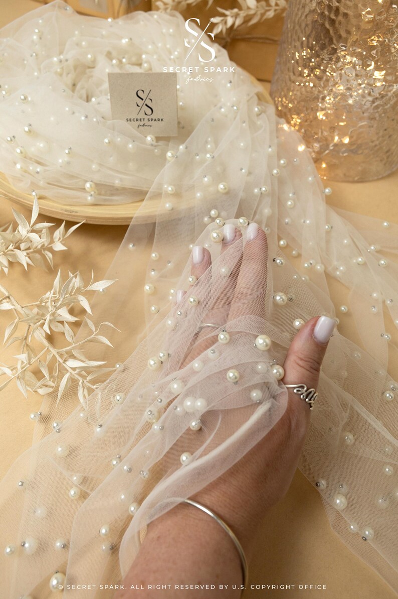 Ivory High-end Pearl Tulle Fabric for Veils, Dresses, Couture Designs ...