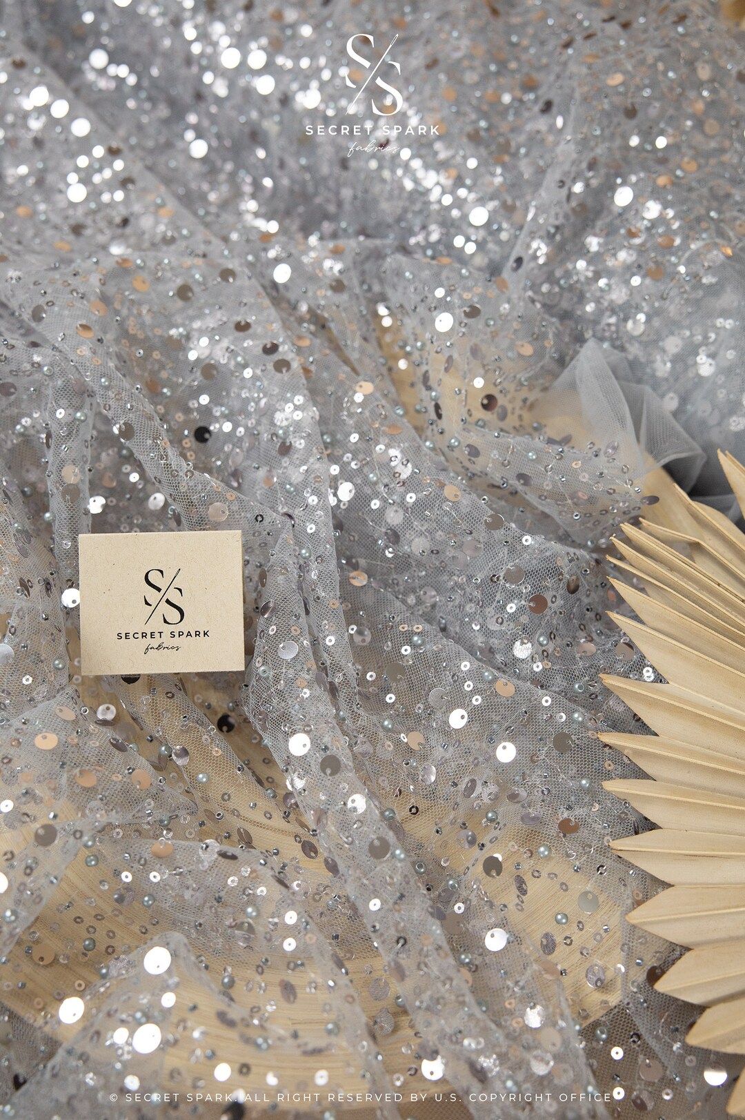 Starlight - Light Gray Heavy Embroidery Beaded Fabric by the Yard With ...