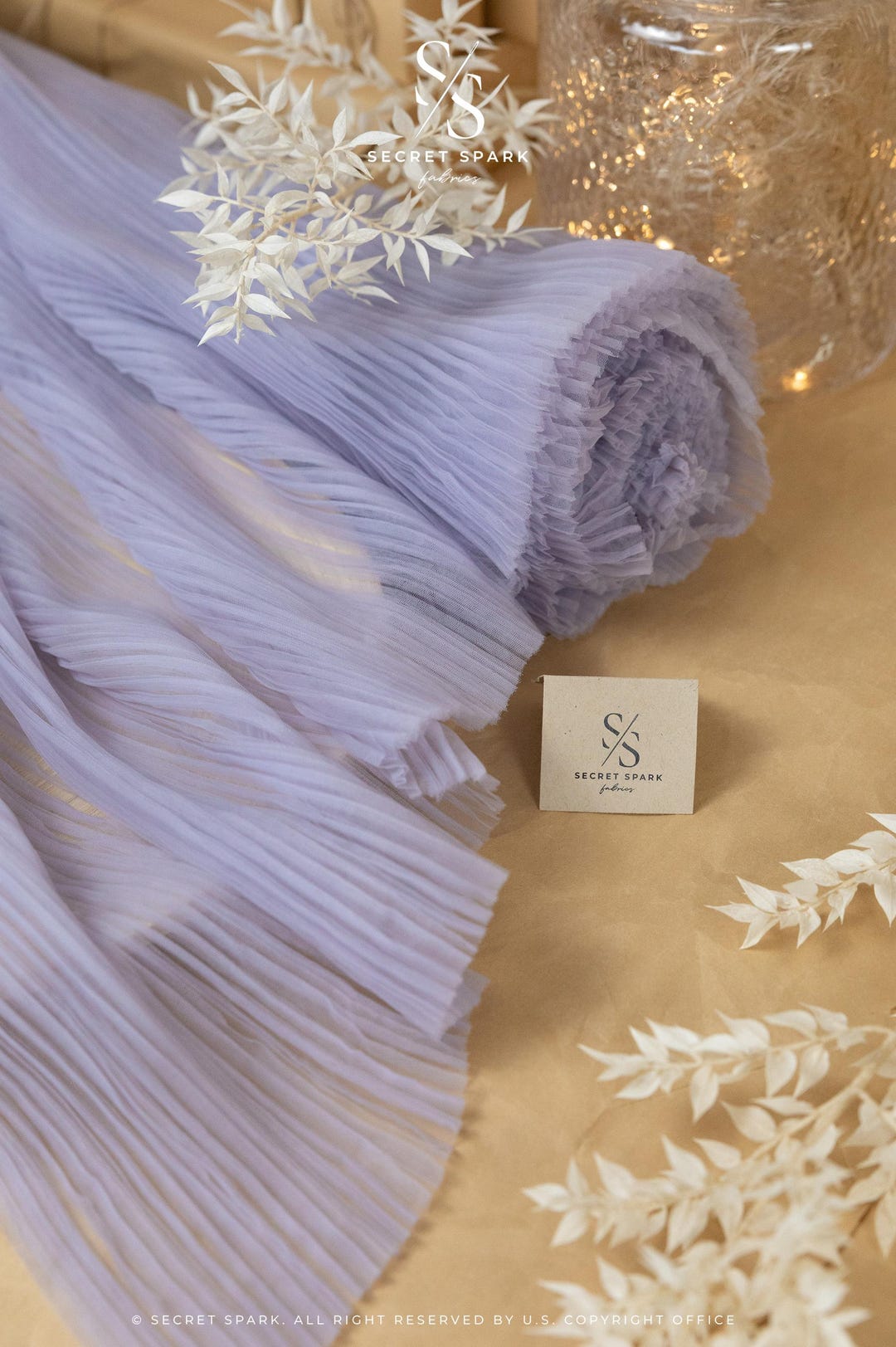 Dusty Lavender Micro-pleated Tulle Fabric: Handmade Unique Textured ...