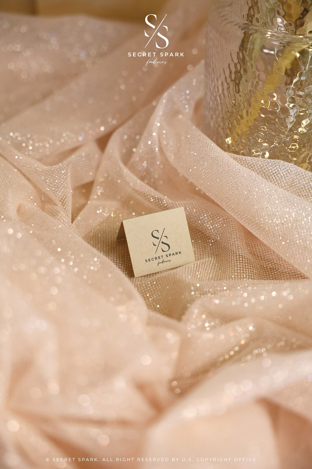 Pastel Peach Glitter Soft Fabric by the Yard for Dresses and Sparkle ...